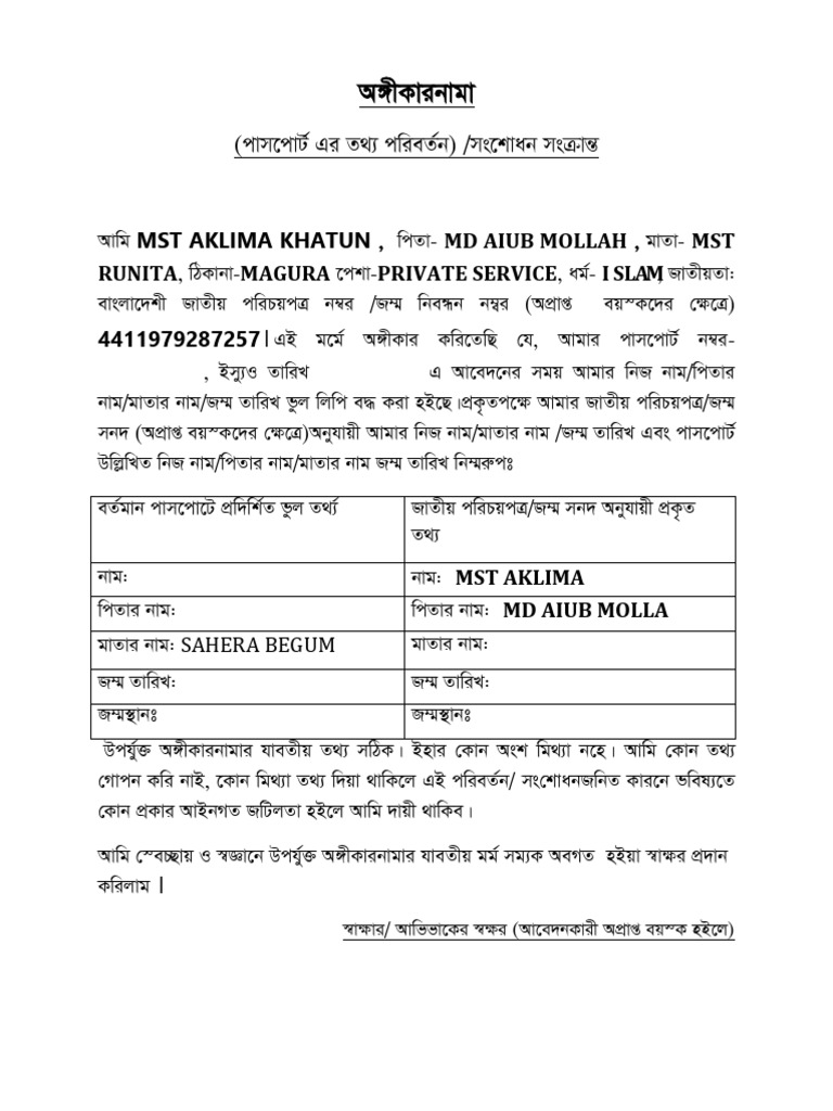 Aklima Khatun Ongikarnama Document | PDF | Cooking, Food & Wine | Wellness