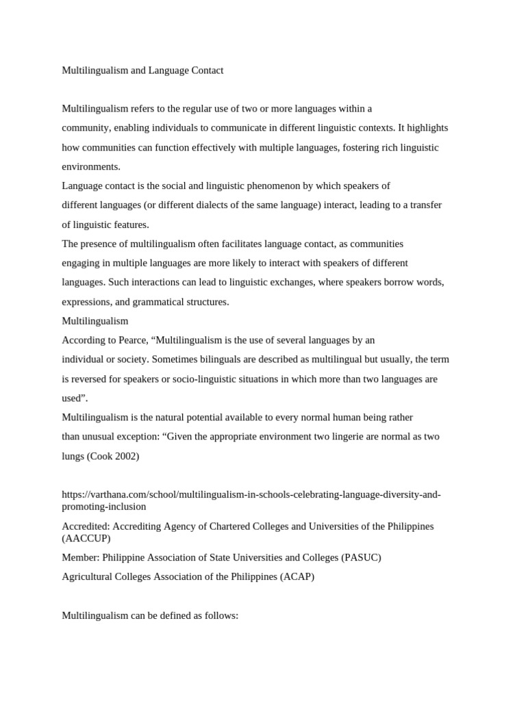 2 Multilingualism and Language Contact | PDF | Multilingualism | English Language