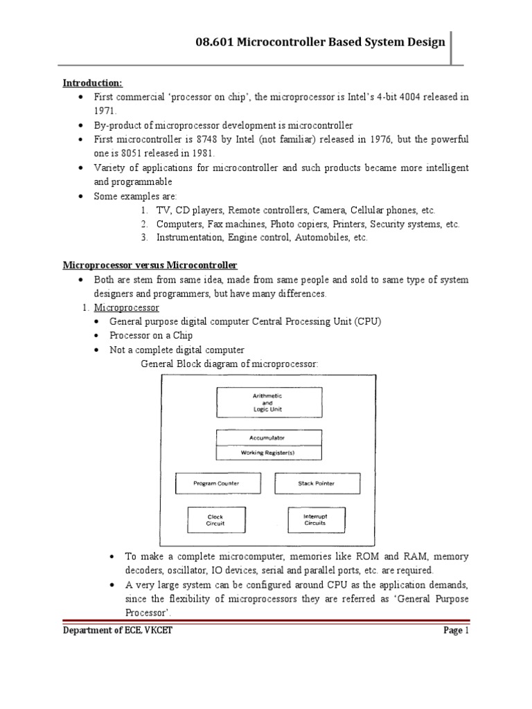 08.601 MBSD Module 1 | Microcontroller | Microprocessor