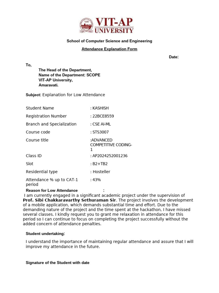 SCOPE - Attendance Explanation Form | PDF