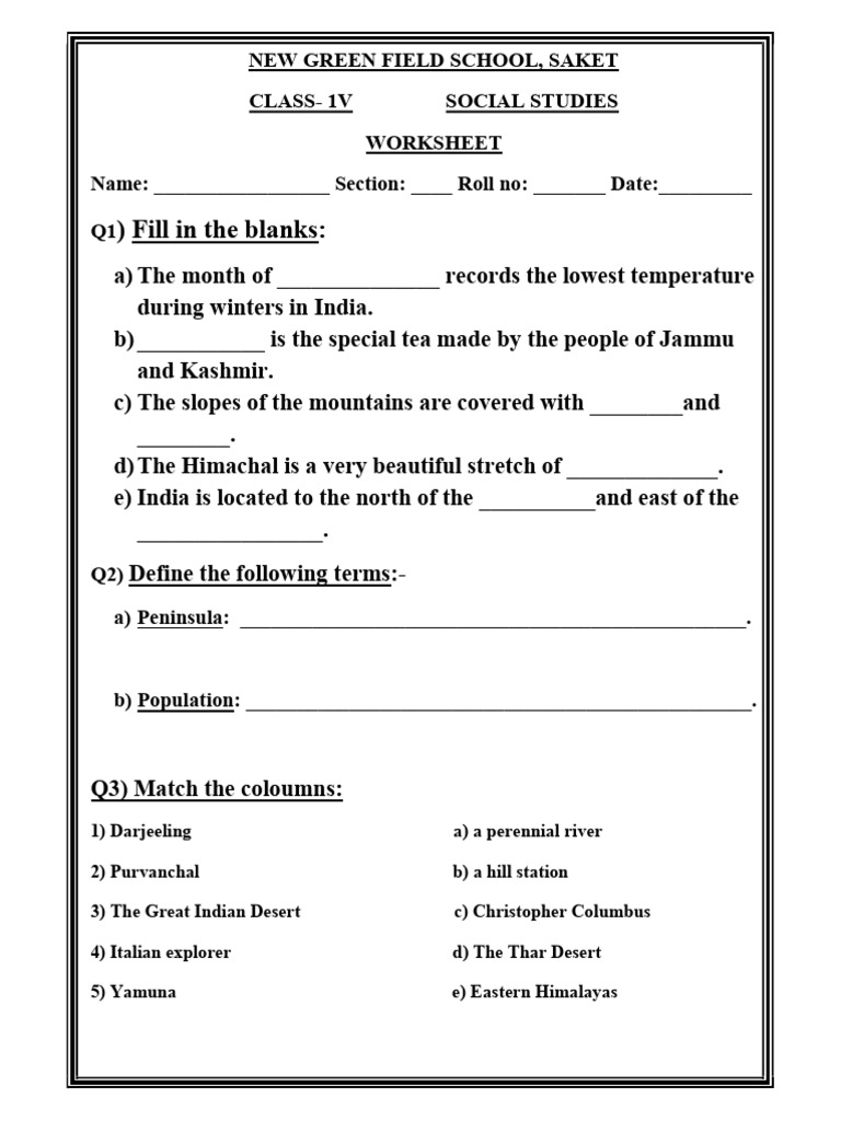 Class 4 Worksheet 2 | PDF