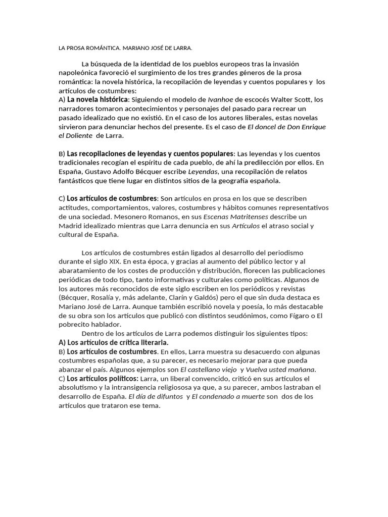 La Prosa Romántica | PDF