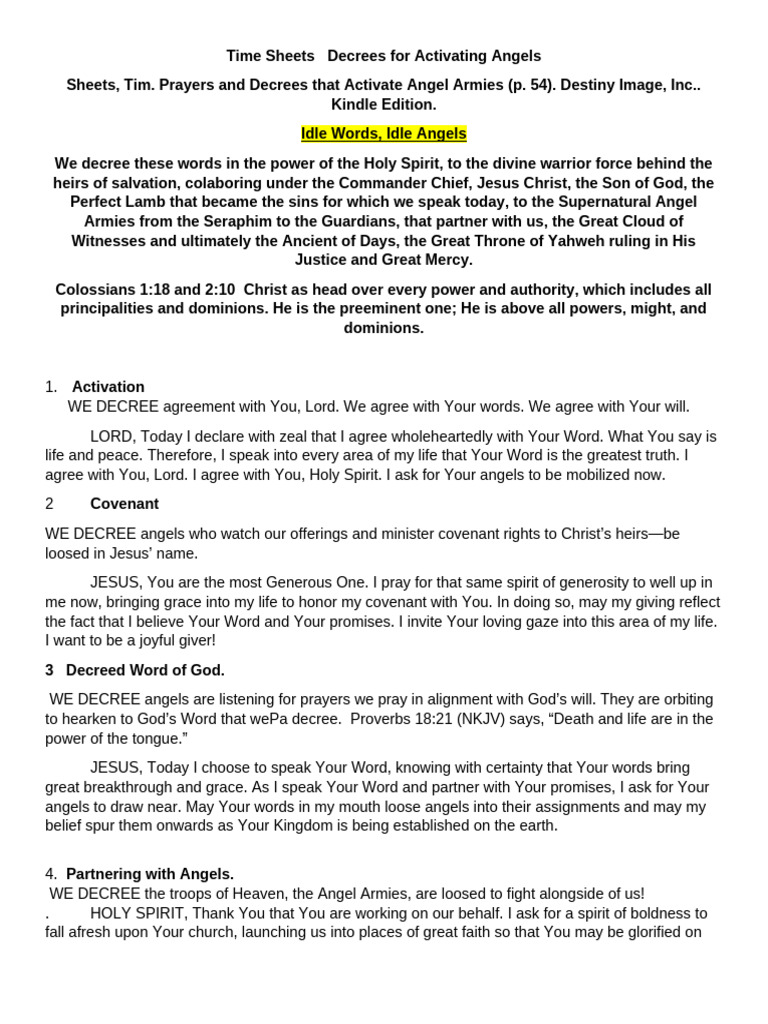 Tim Sheets Decrees For Activating Angels | PDF | Angel | Jesus