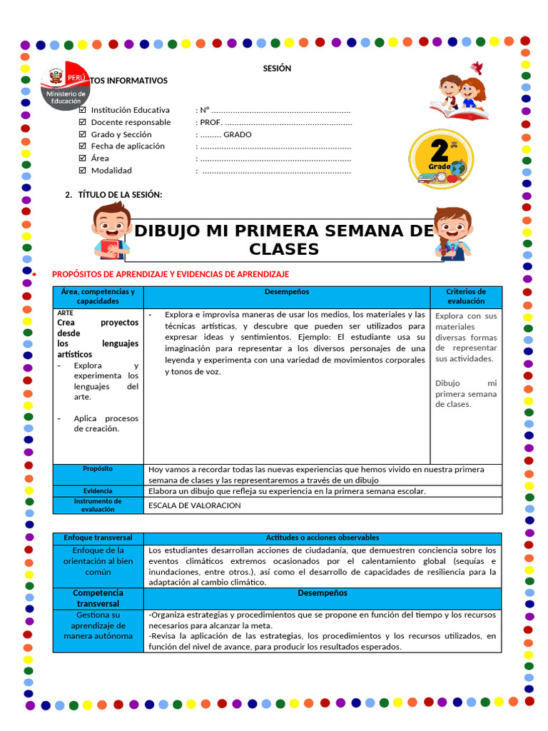 Viernes B - Sesion - Dibujo Mi Primera Semana de Clases | PDF ...