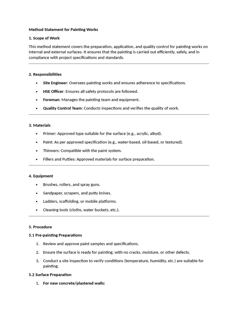 Method Statement For Painting Works | PDF | Paint | Materials