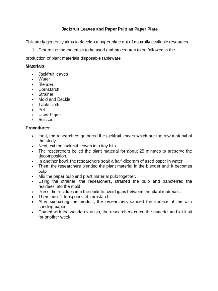Jackfruit Leaves and Paper Pulp As Paper Plate | PDF | Paper | Biodegradation