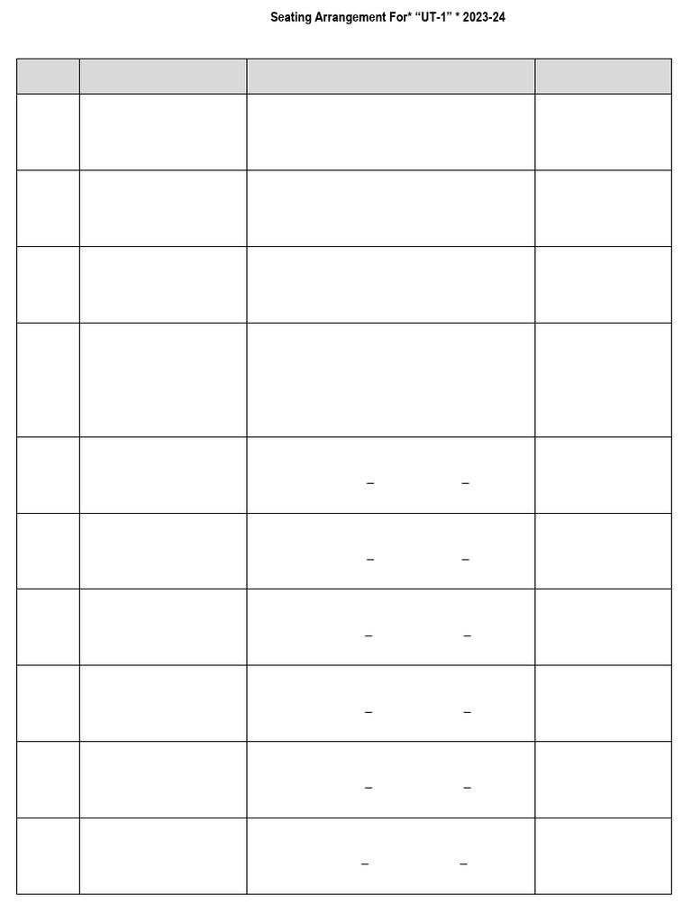 Boys Wing Sitting Plan - Class 11 & 12 | PDF