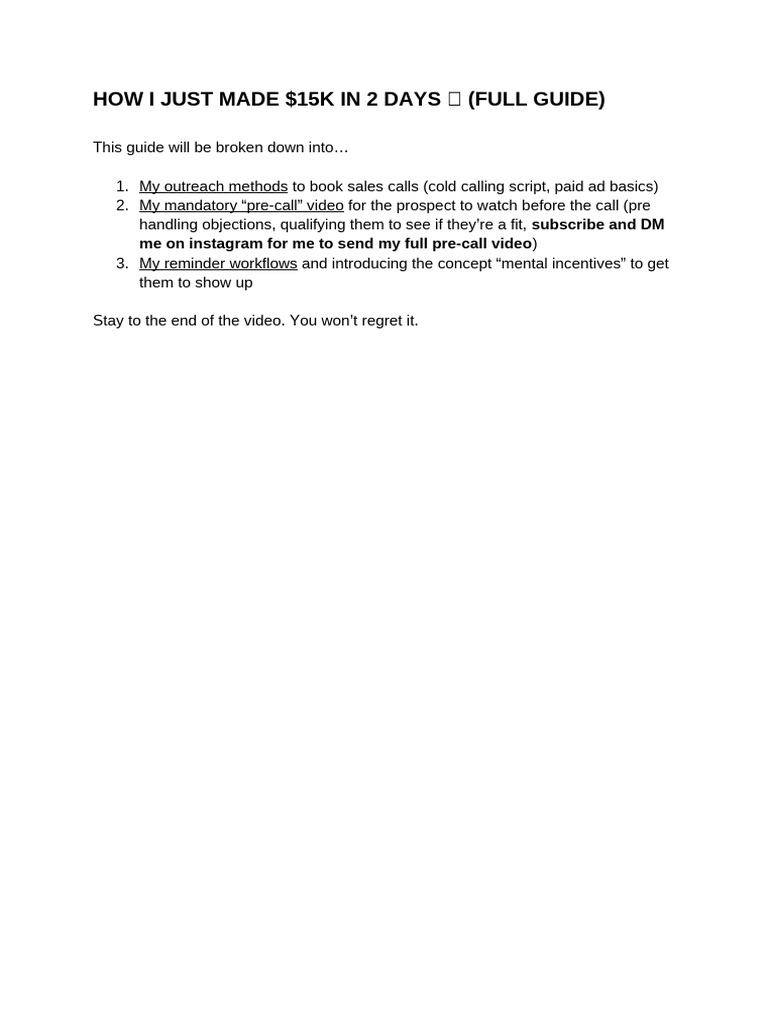 HOW I JUST DID $15K IN 2 DAYS ? (Cold Call Script, and Pre-Call Video ...