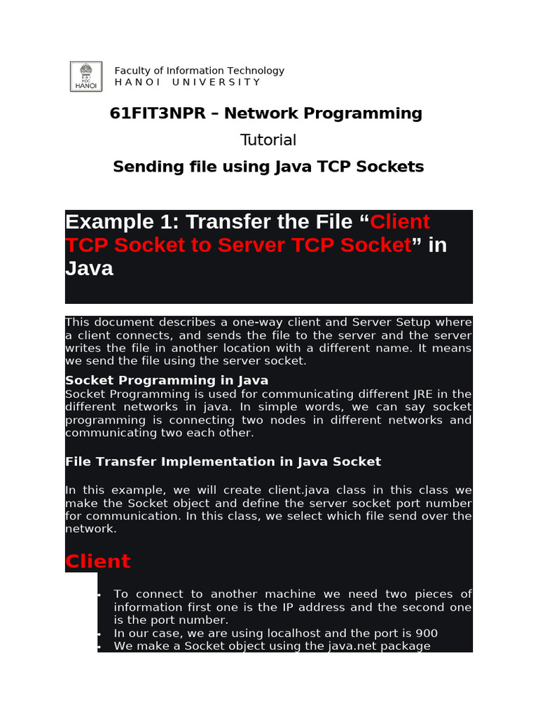 61FIT3NPR - W07 Tut Sending File Via TCP Socket | PDF | Network Socket | Port (Computer Networking)