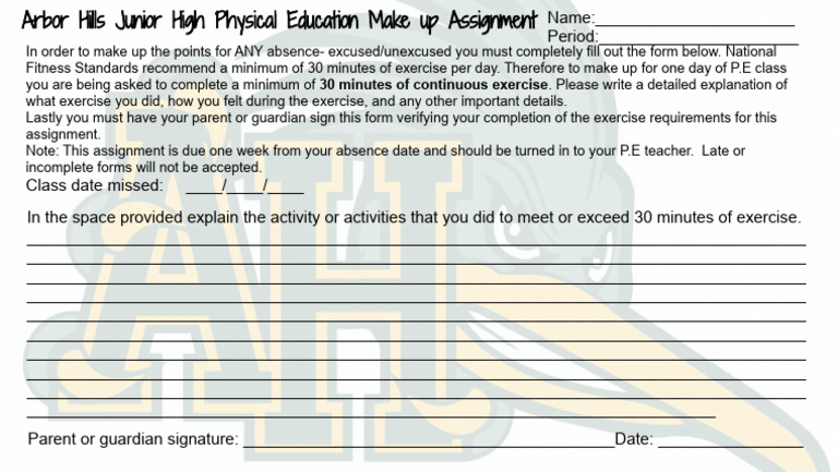 Physical Education Make Up Assignment | PDF