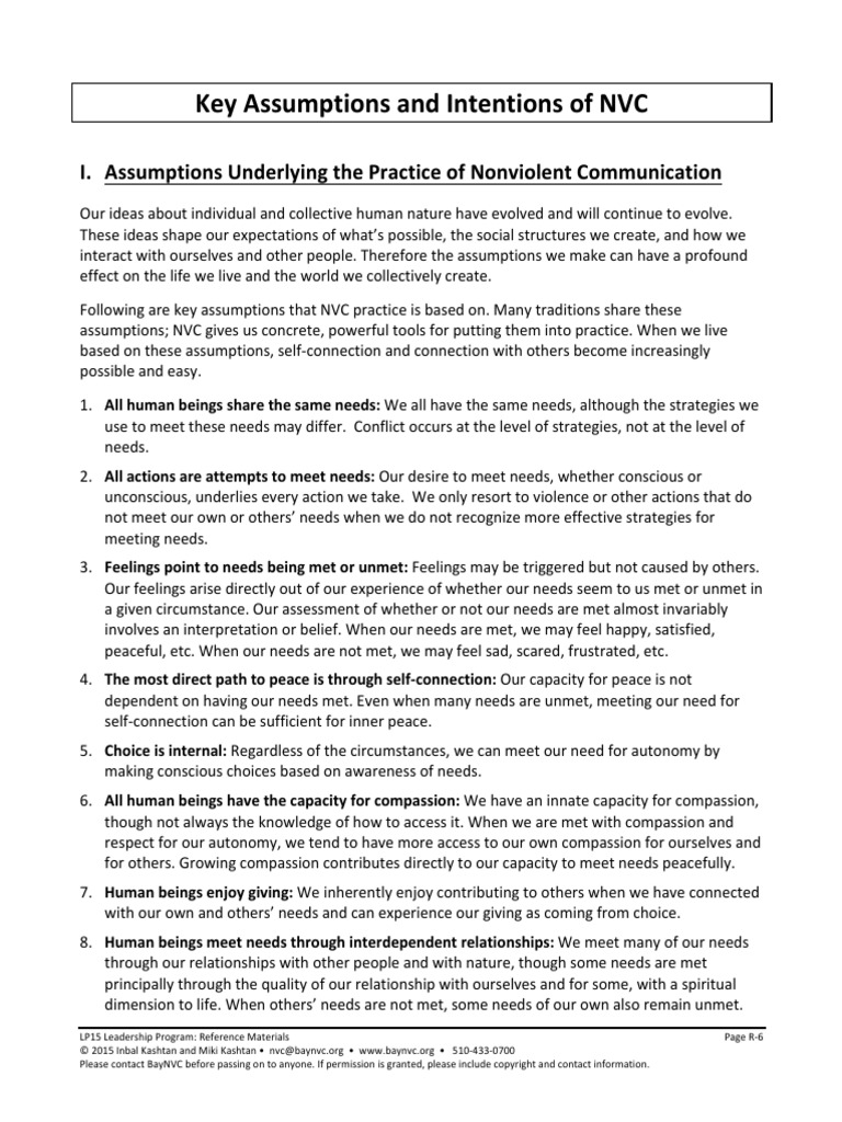 Key Assumptions & Intentions of NVC | PDF | Behavioural Sciences ...