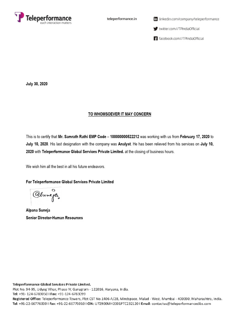 (TGSPL) - Experience Letter-CNPS-Gurgaon - 100000000522212 | PDF