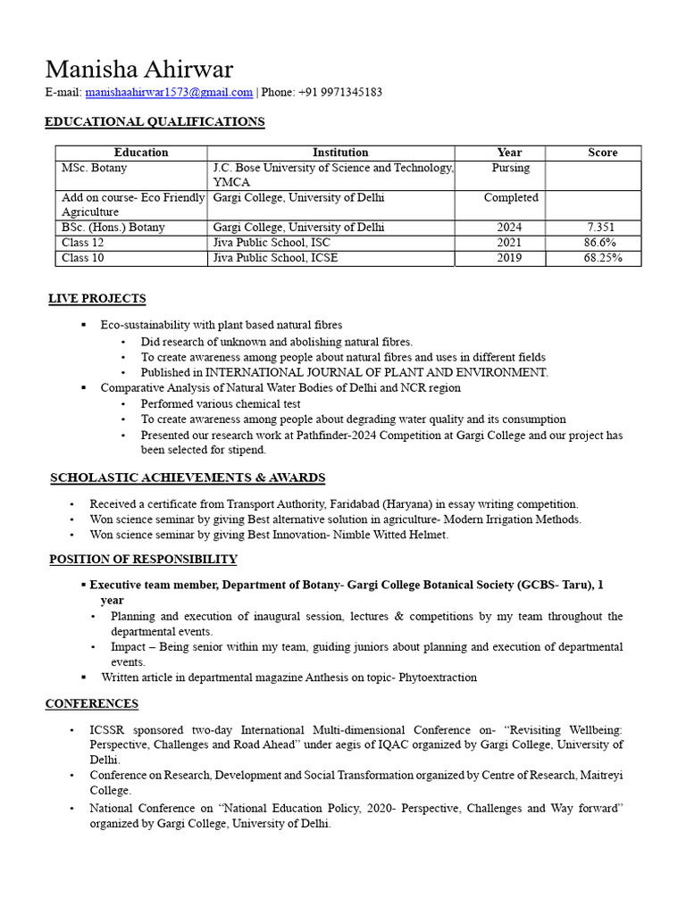 Manisha Ahirwar_CV | PDF