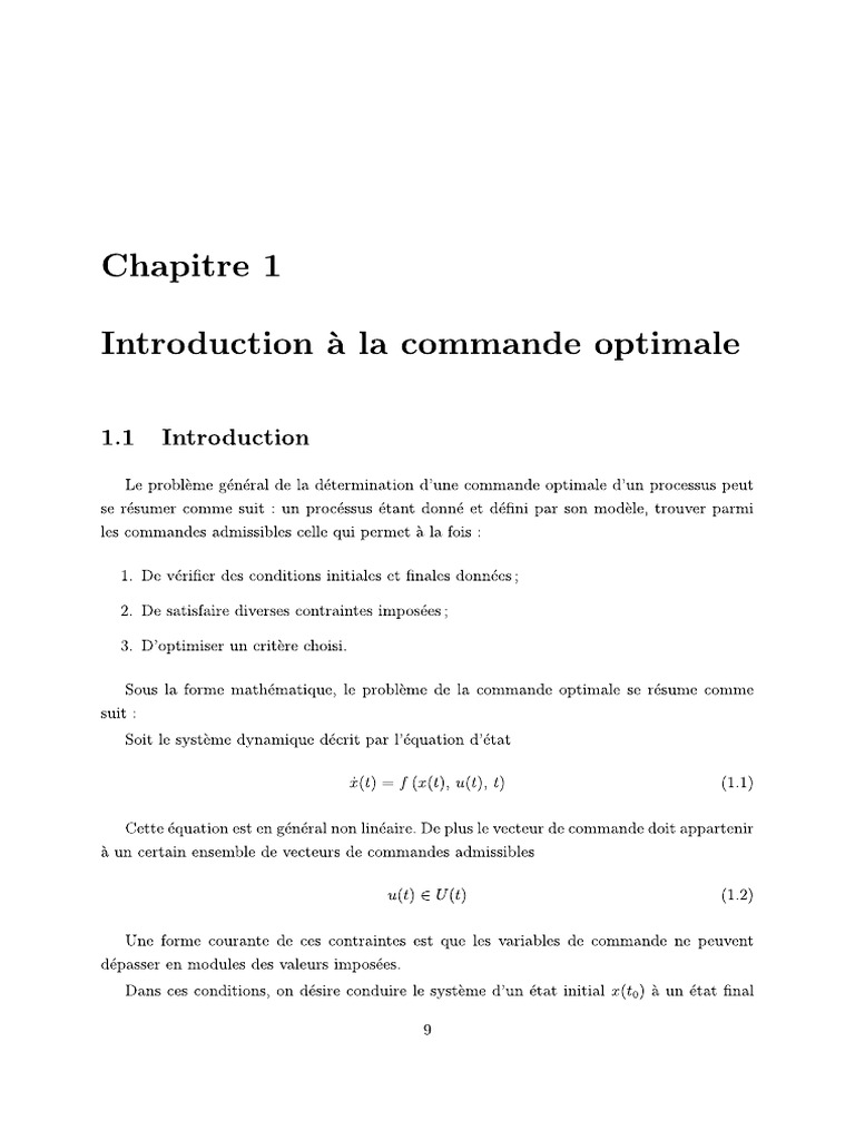 Cours Commande Optimale Chapitres Print | PDF