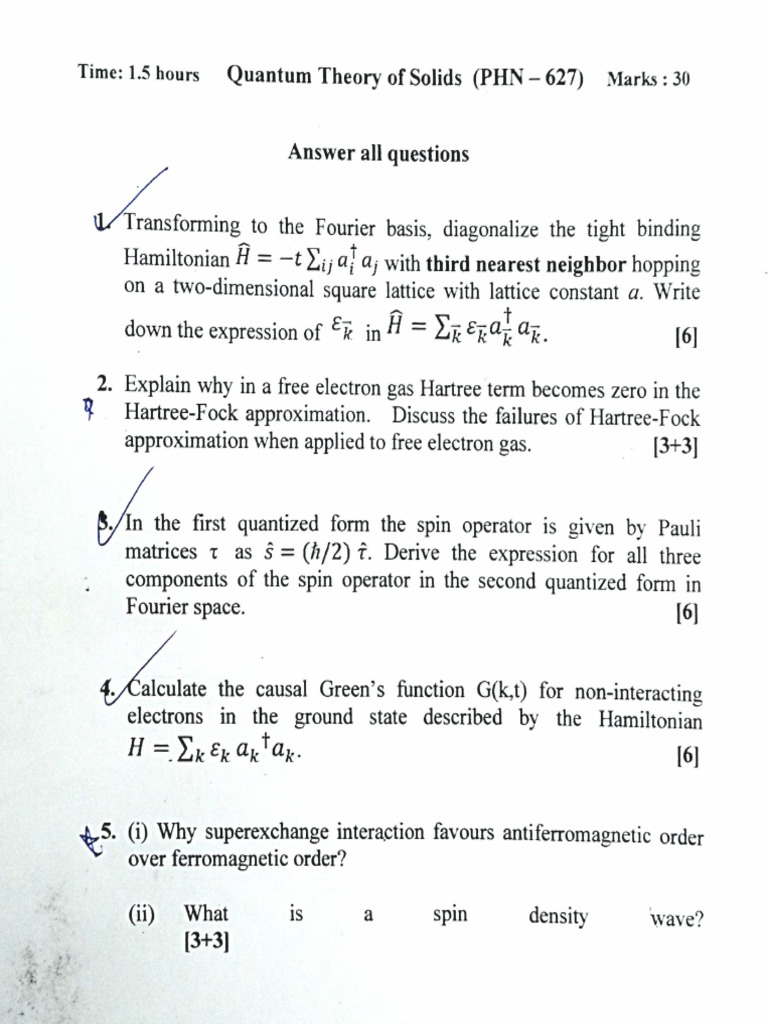 Quantum Theory of Solids (PHN627 or PHL520) | PDF