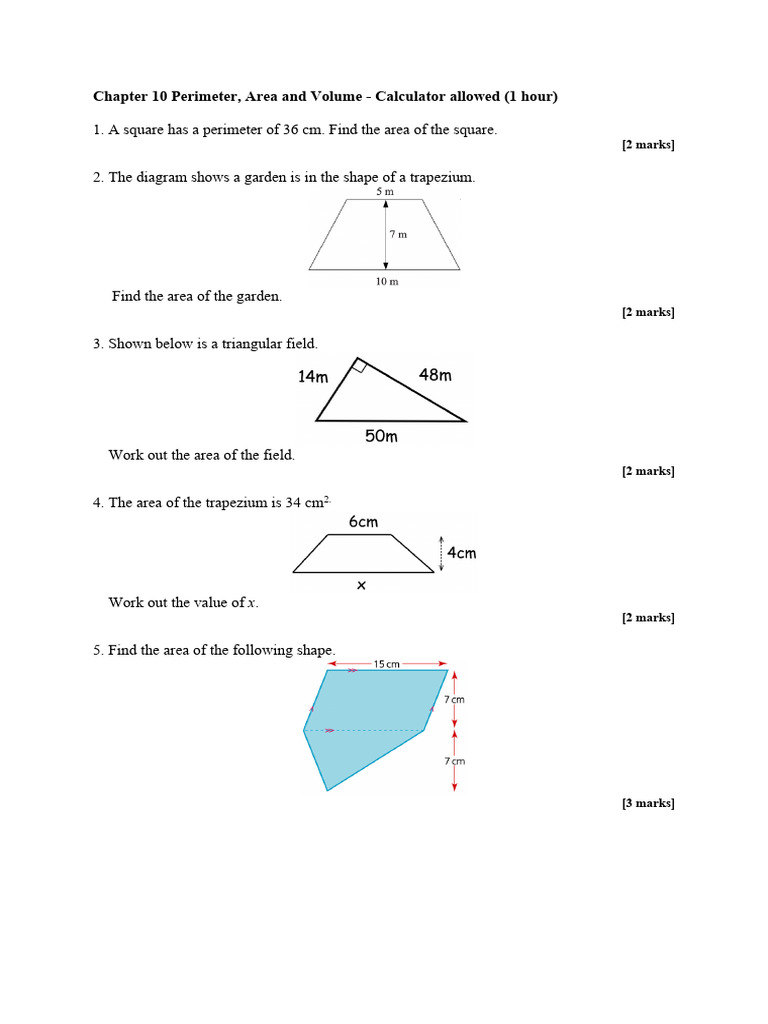 Assessment - Perimeter, Area and Volume | PDF | Area | Euclidean Geometry