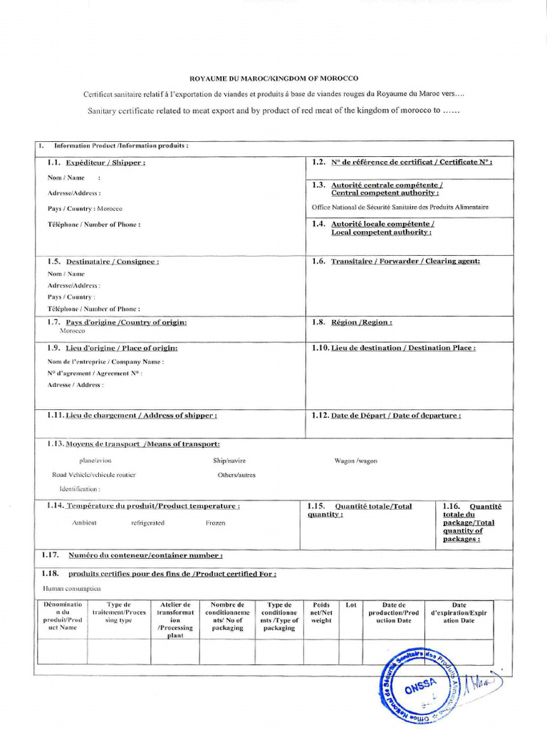 Meat Certificat Export - 1 | PDF
