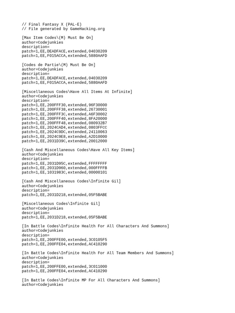 Final Fantasy X.pnach | PDF | Teaching Methods & Materials