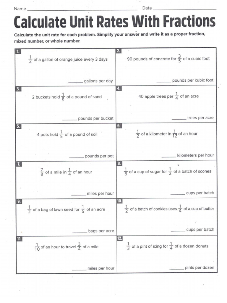 11.15.24 Calculate Unit Rates With Fractions | PDF
