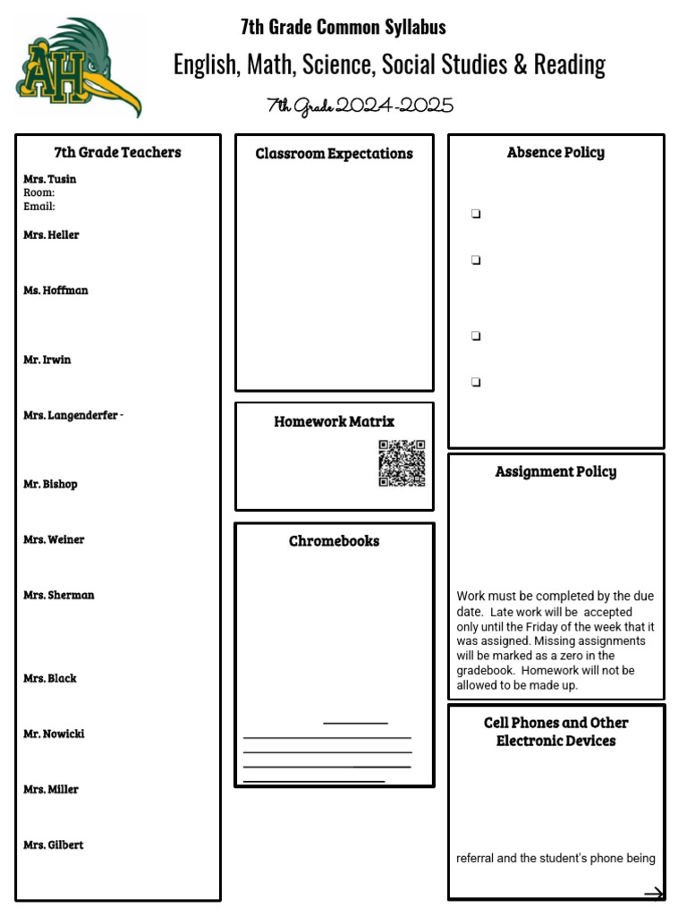 7th Grade Team Syllabus all subjects | PDF