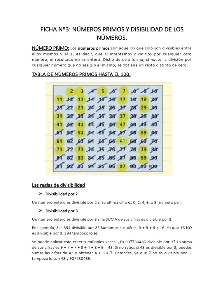 Ficha Nº3 - Números Primos y Divisibilidad de Los Números. | PDF