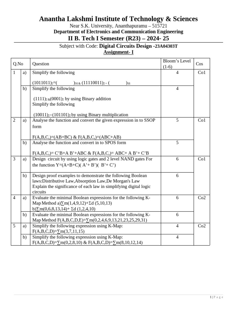 DCD Exam Question Patterns and Assignments | PDF | Logic Gate ...
