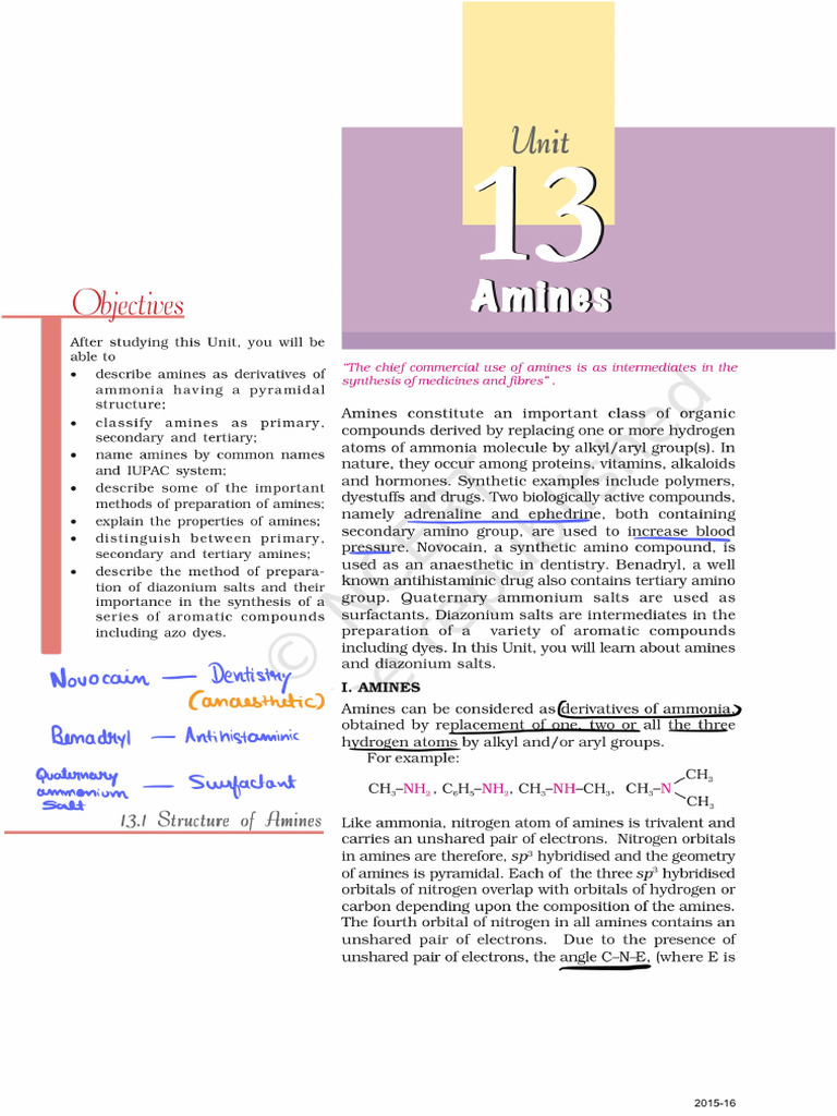 Amines NCERT Highlights ? | PDF