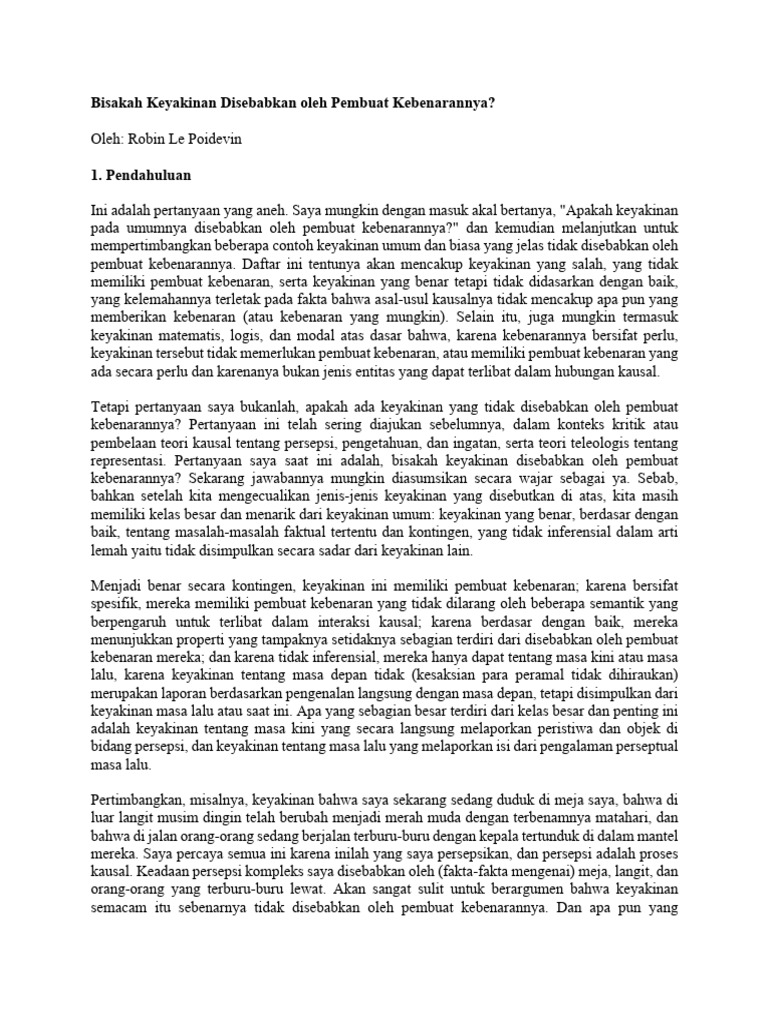 Kausalitas Keyakinan dan Pembuat Kebenaran | PDF | Filsafat ...