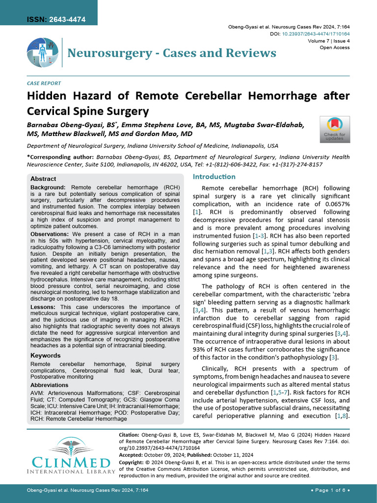 Neurosurgery Cases and Reviews NCR 7 164 | PDF | Cerebrospinal Fluid ...
