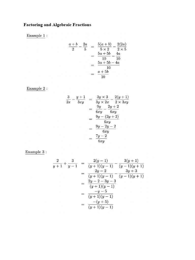 Factoring and Solving Algebraic Fractions | PDF