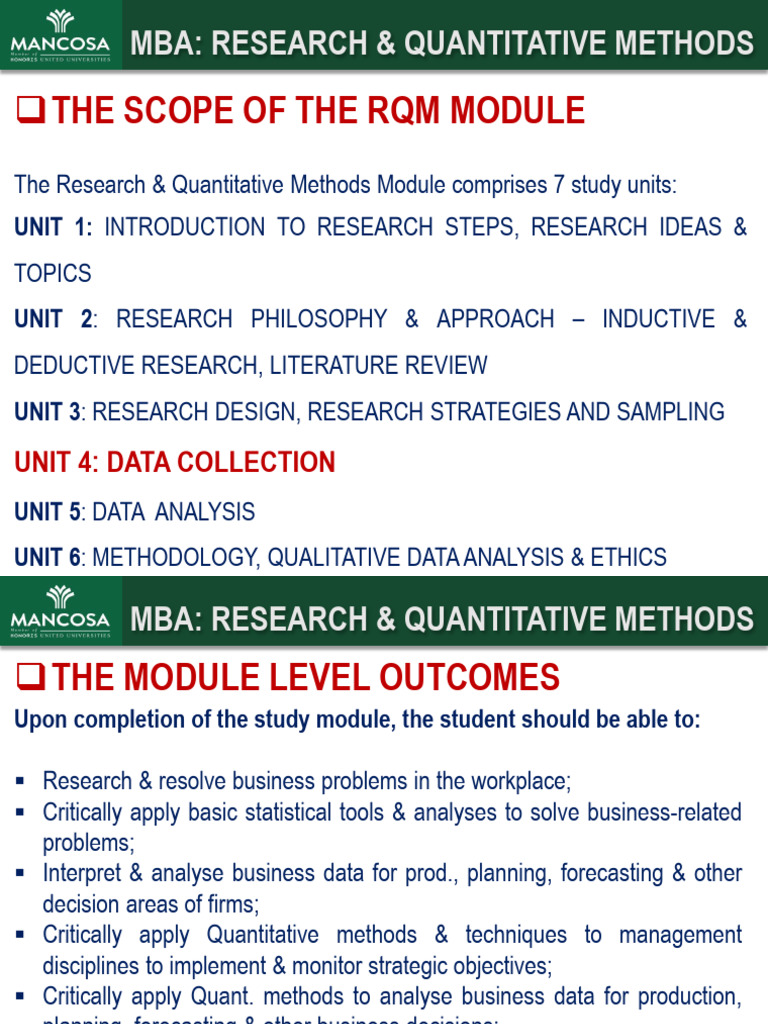 Mba9.rqm - Ppslides. Unit 4. 2020 | PDF | Methodology | Survey Methodology