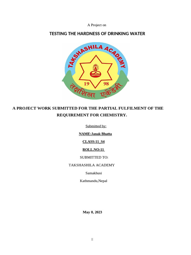 Chemistry Project | PDF | Purified Water | Materials