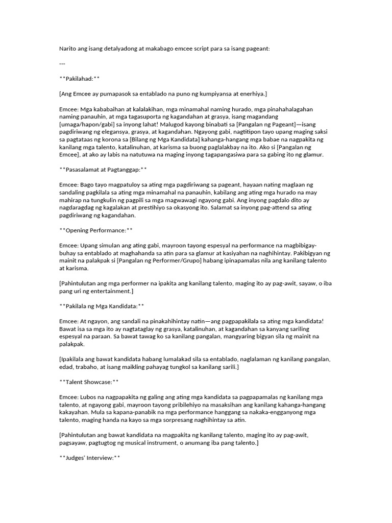 Pageant Emcee Tagalog | PDF