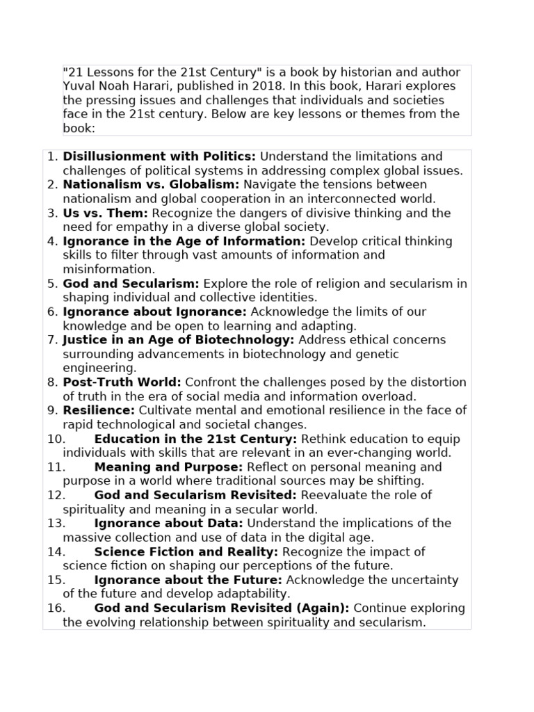 21 Lessons For The 21st Century | PDF | Psychological Resilience ...