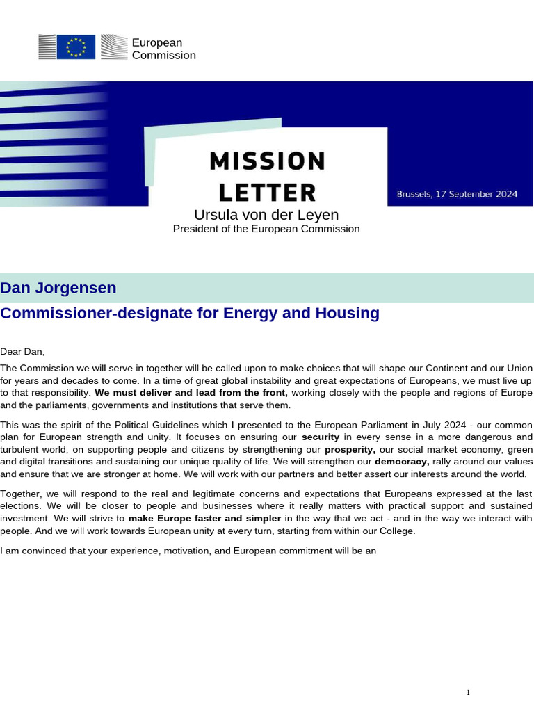 Jorgensen's Mission Letter Overview | PDF | Sustainable Energy ...