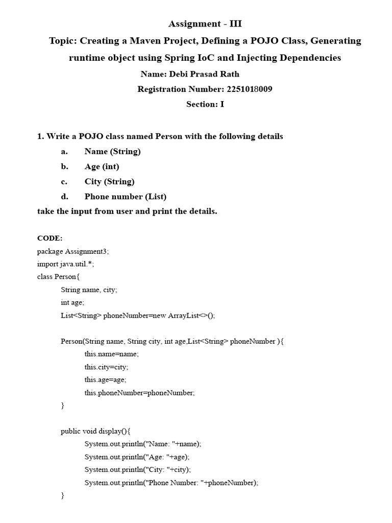 Ass3 debi | PDF | Constructor (Object Oriented Programming) | Programming Ass3 debi | PDF | Constructor (Object Oriented Programming) | Programming