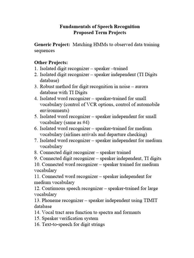 Speech Recognition Project Ideas | PDF | Computers