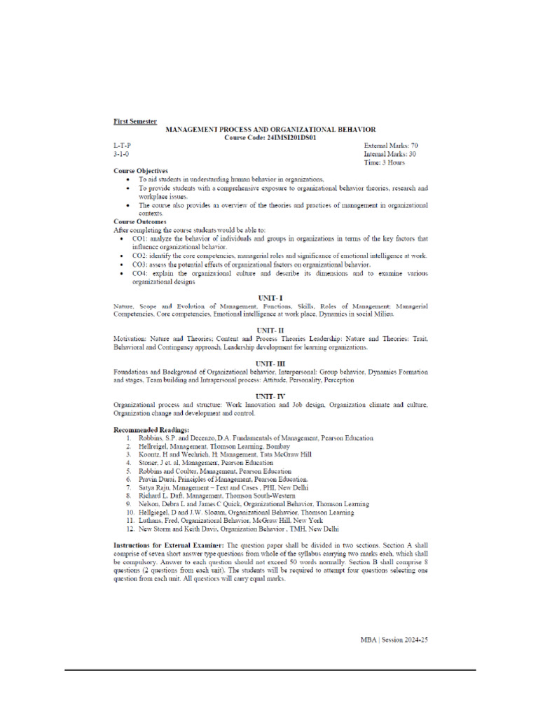 MBA Sem 1 Syllabus | PDF