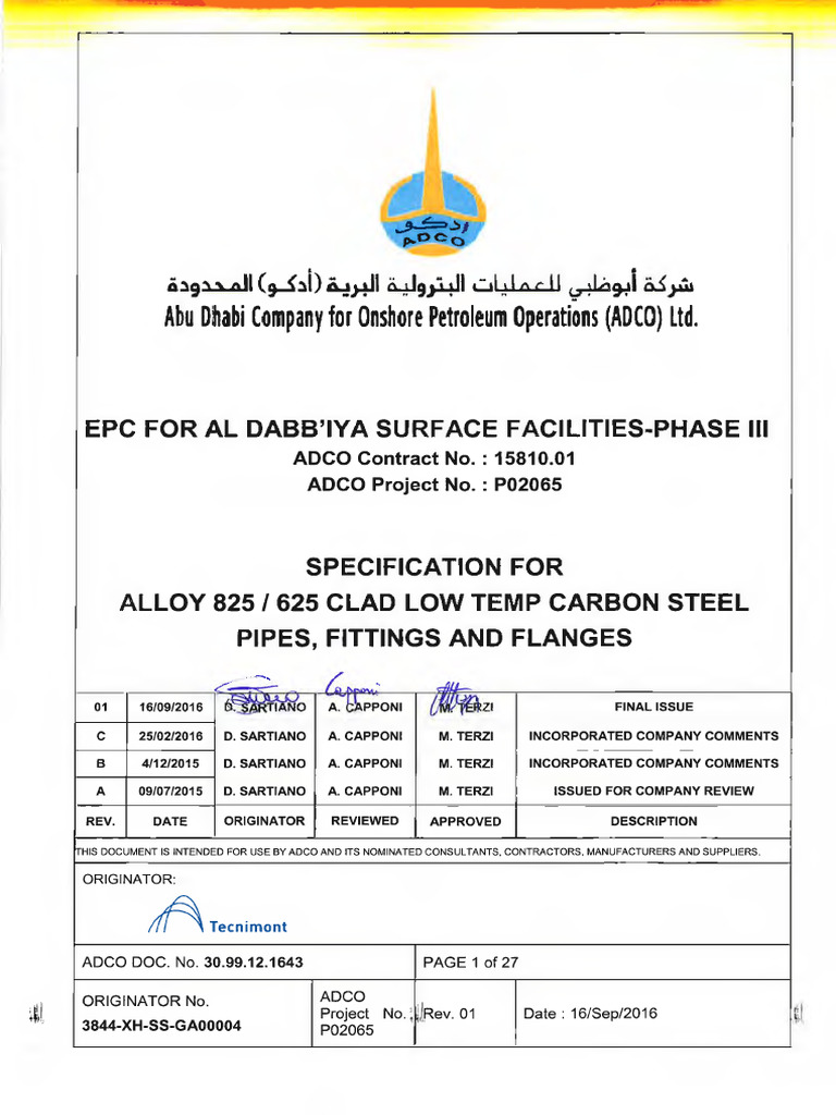 Sample Specification For Alloy 825625 Clad Reduced Size | PDF | Pipe (Fluid Conveyance) | Welding