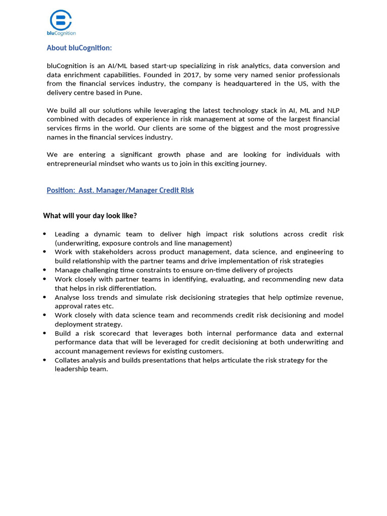 JD - Data Science - Ast MGR or MGR | PDF | Analytics | Risk