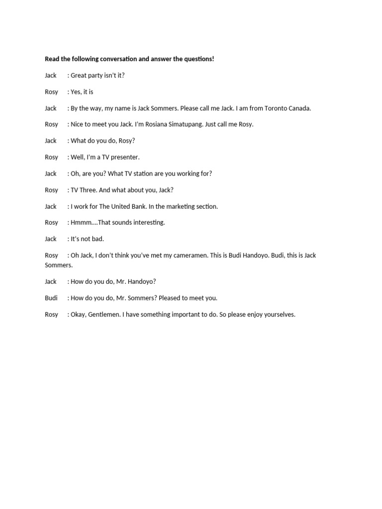 Conversation at a Party: Jack and Rosy | PDF | Lifestyle