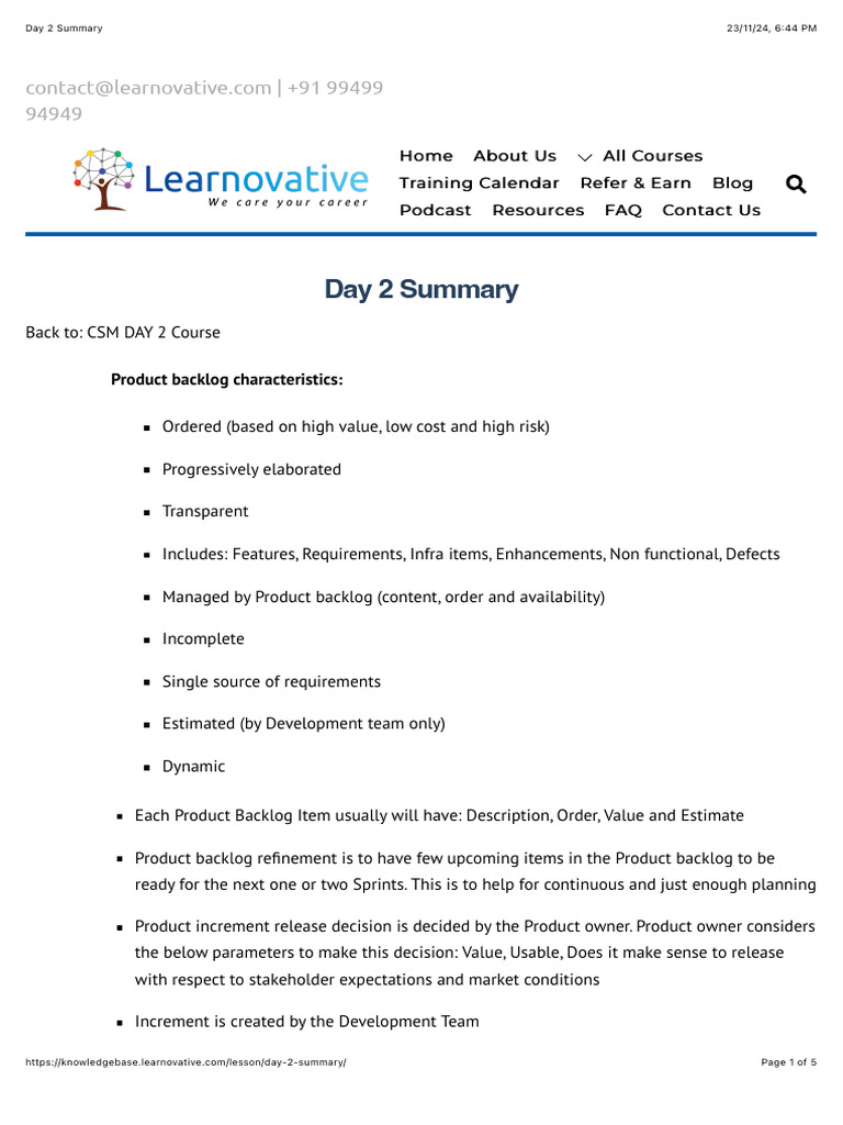 Day 2 Summary | PDF | Scrum (Software Development) | Agile Software Development