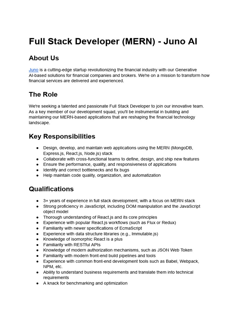 JD - Full Stack | PDF | Java Script | Computing JD - Full Stack | PDF | Java Script | Computing