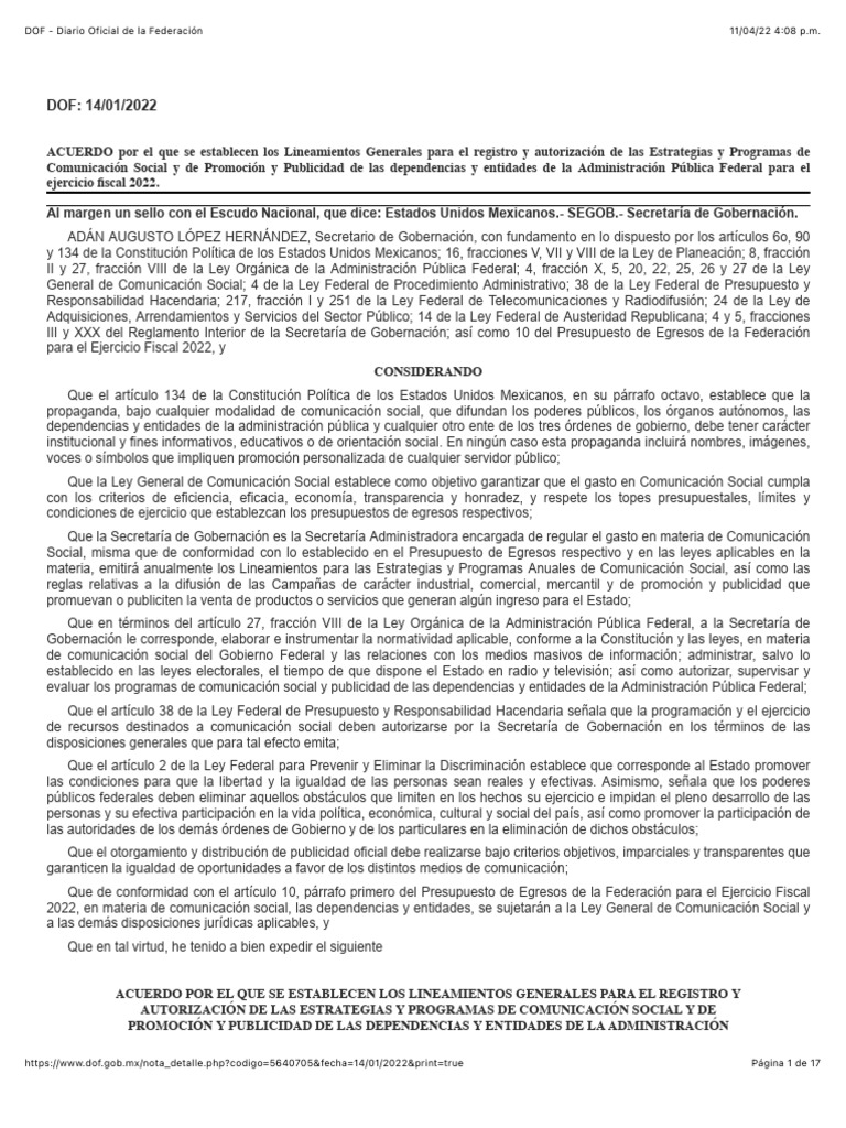 DOF - Diario Oficial de La Federaci N | PDF | Presupuesto | Politica de mexico