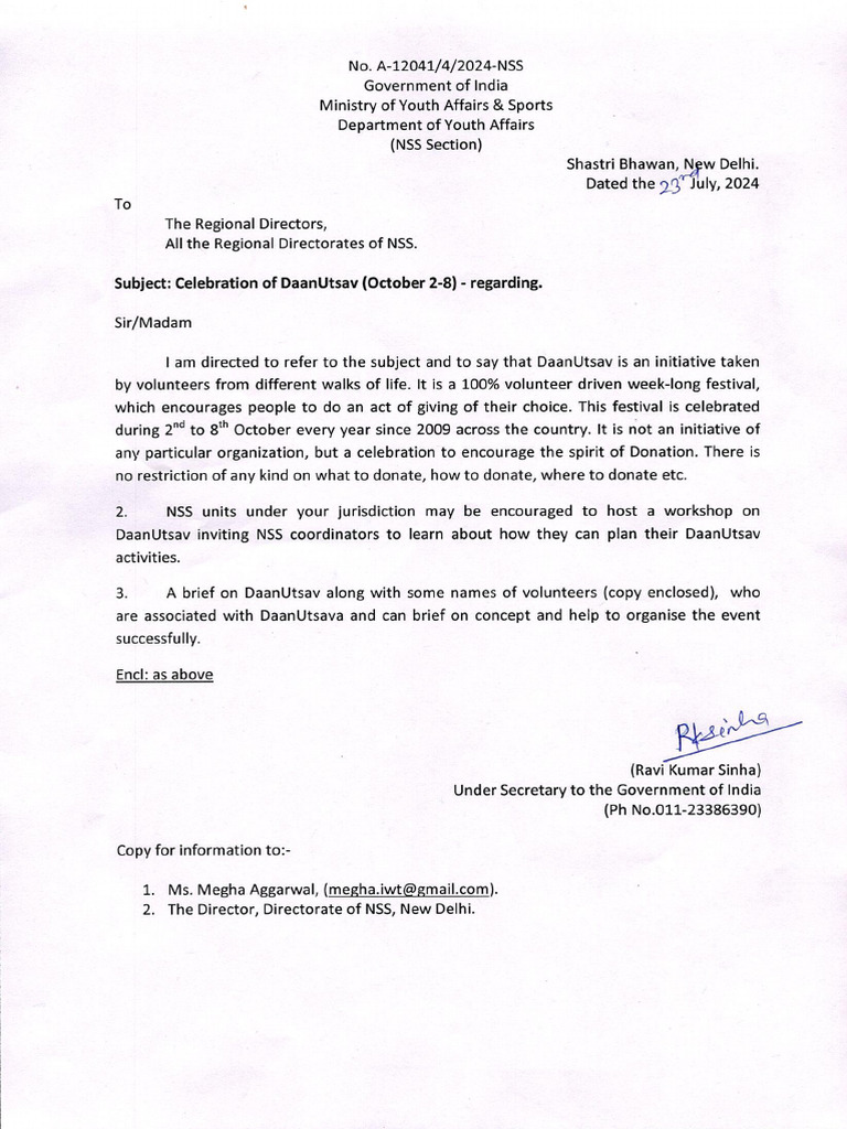 Letter From Ministry of Youth Affairs and Sports | PDF