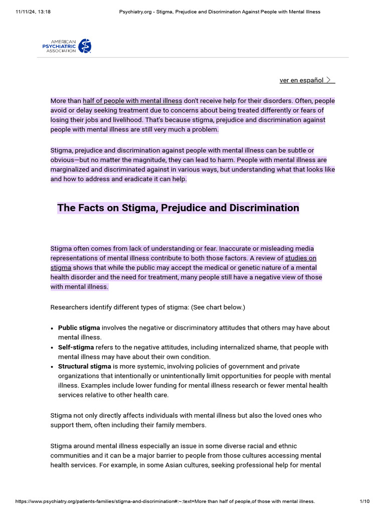 Mental Illness Stigma: Causes and Impact | PDF | Social Stigma | Mental ...