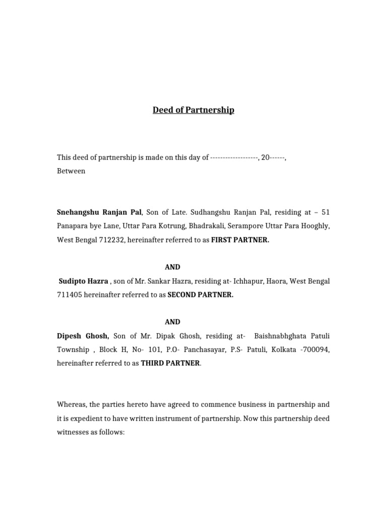 Partnership Deed for Restaurant Business | PDF | Balance Sheet | Business