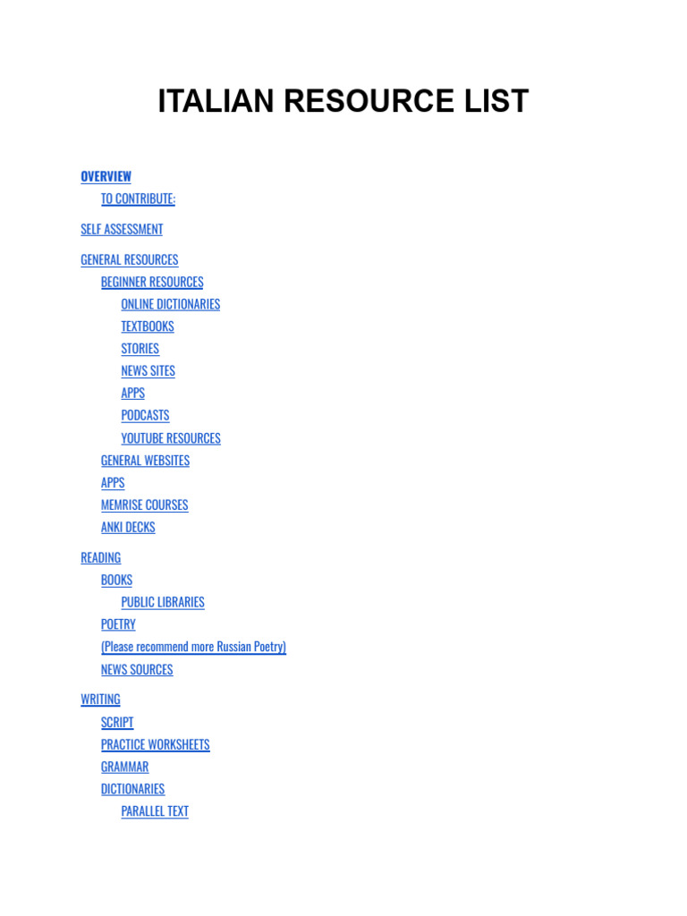 Italian Learning Resources | PDF | Vocabulary | Italian Language