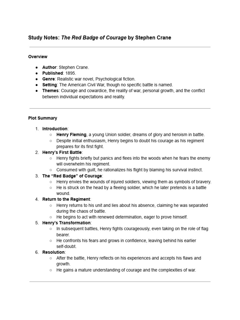 Study Notes on The Red Badge of Courage | PDF | The Red Badge Of Courage
