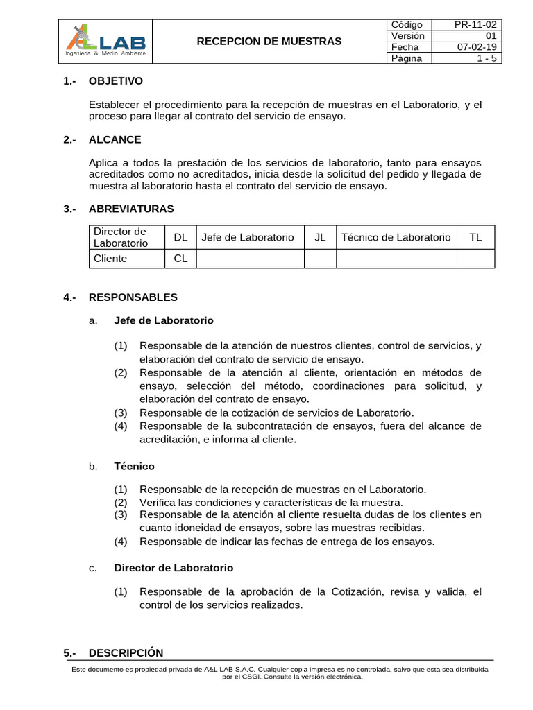 Procedimiento de Recepción de Muestras | PDF | Laboratorios | Outsourcing